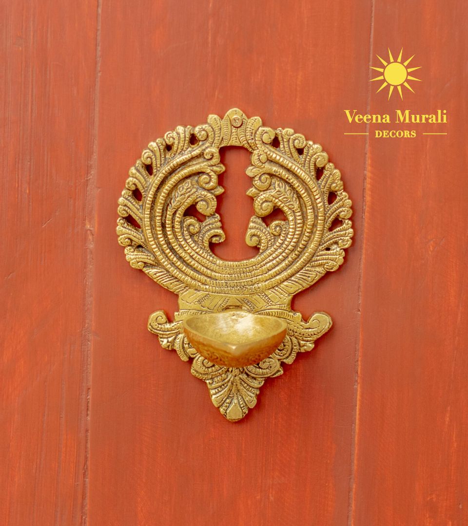 Traditional Twin Carving Brass Hanging Diya