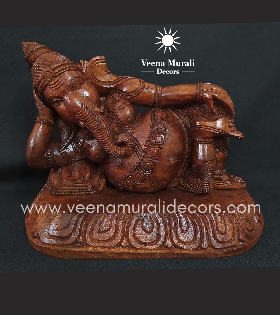 Resting Ganesha Wooden Statue – Indian Craftsmanship for Your Decor