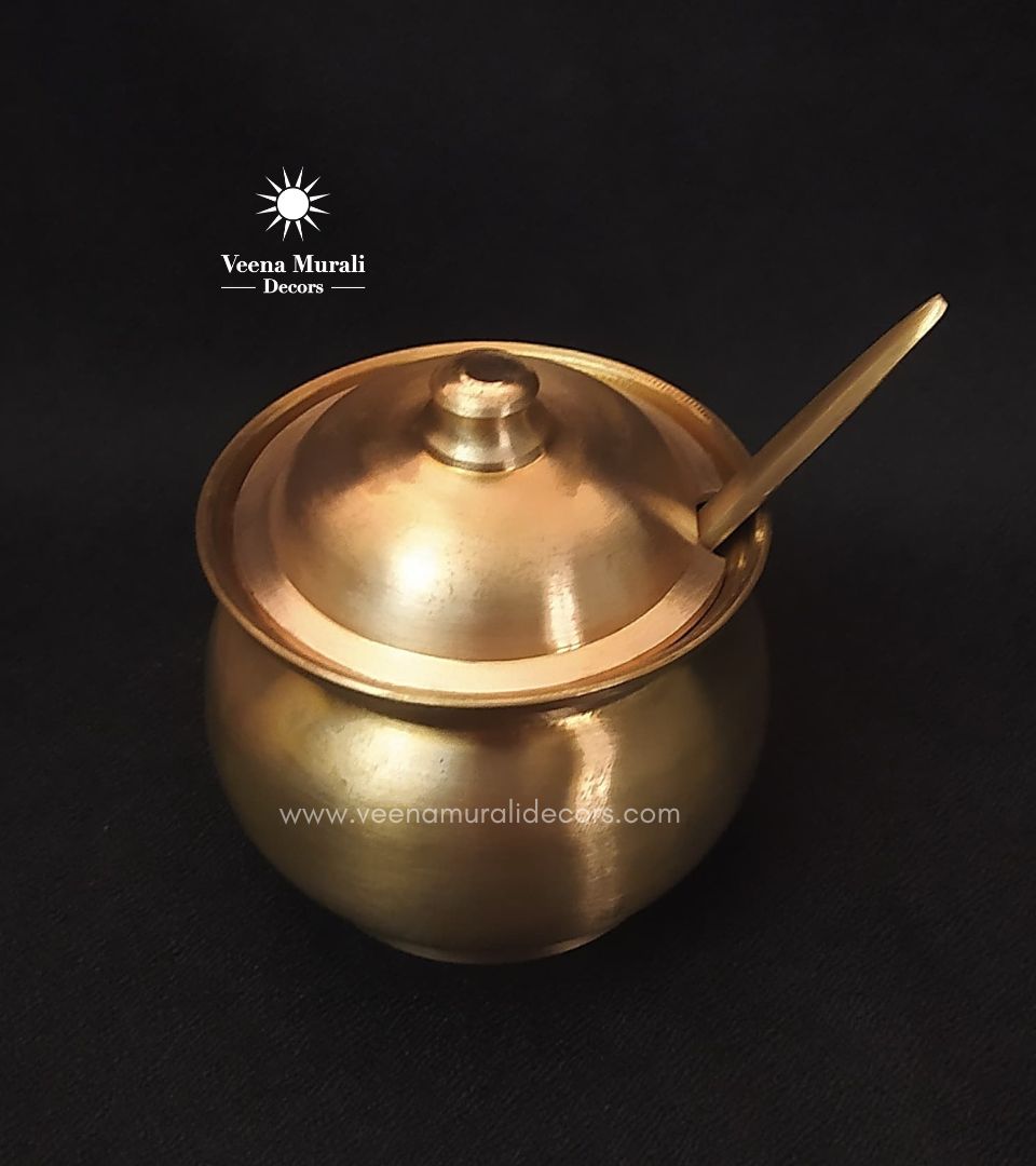 Bronze Pot with Spoon – Small Traditional Pot for Serving and Storage