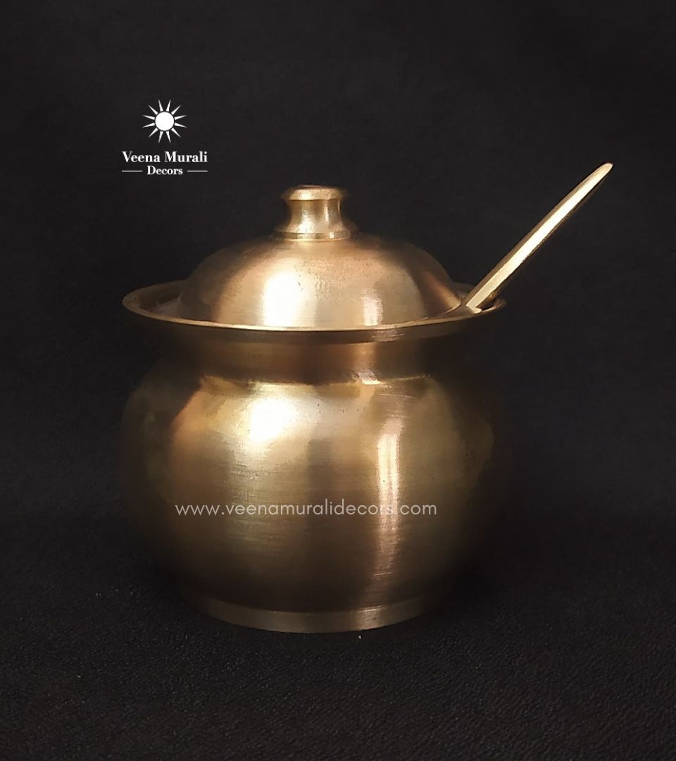 Bronze Pot with Spoon – Small Traditional Pot for Serving and Storage