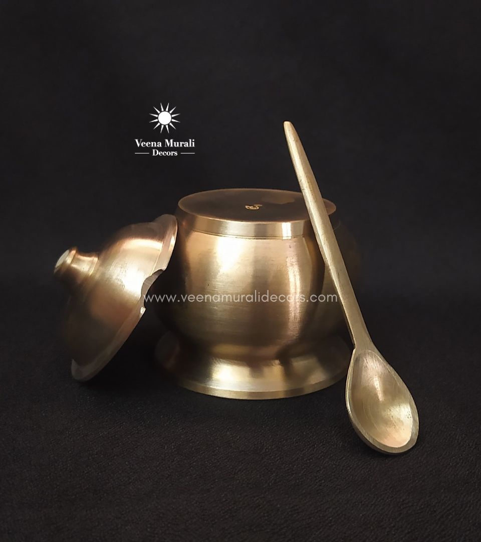 Bronze Pot with Spoon – Small Traditional Pot for Serving and Storage