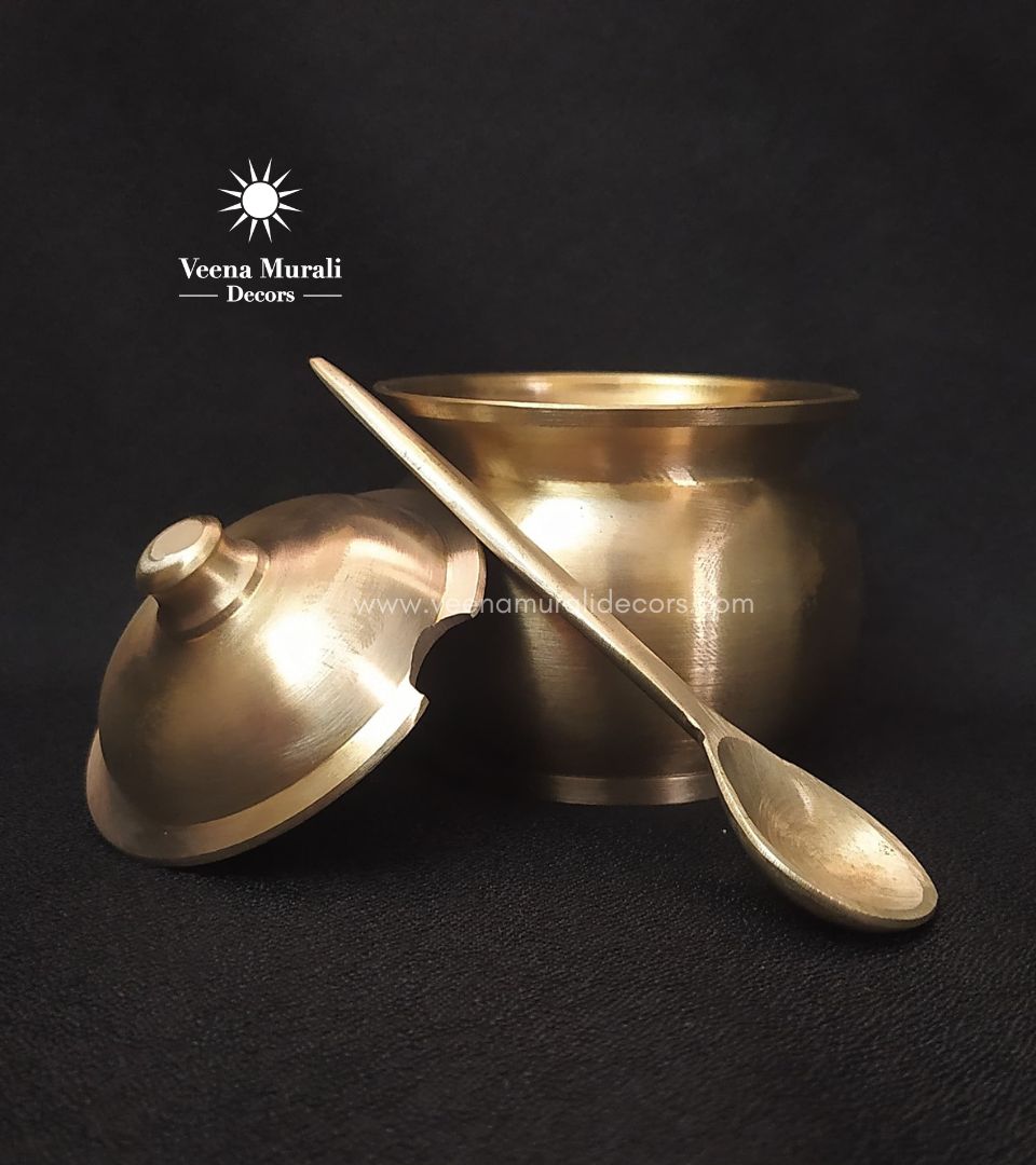Bronze Pot with Spoon – Small Traditional Pot for Serving and Storage
