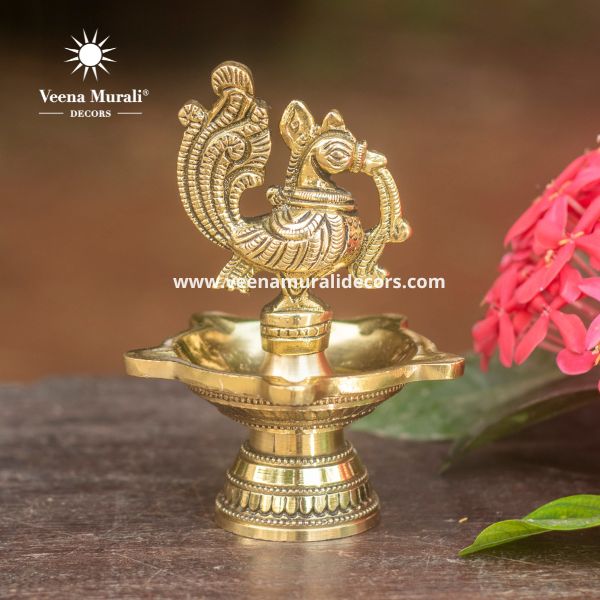 Sun Moon Vishnu Lakshmi Lamp Set 4.5 inch – Vintage Brass Lamp for Worship